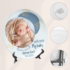 Baby Name Sign Birth Announcement Custom Photo Plate Baby Keepsake ...
