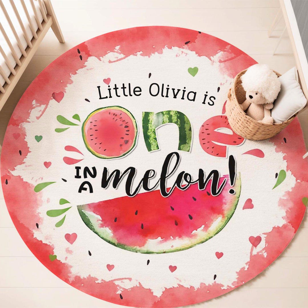 One in A Melon Round Rug, Watermelon Nursery Carpet, Personalized Baby ...