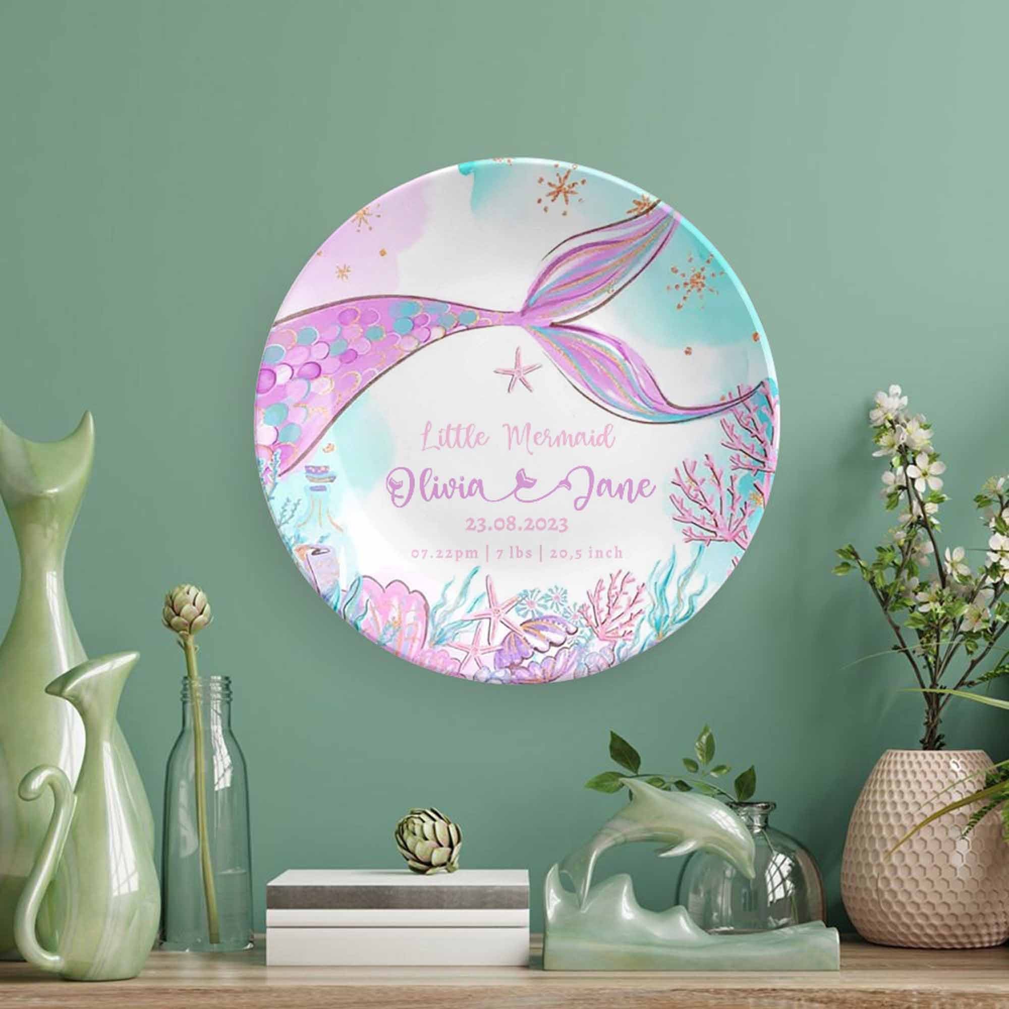 Little Mermaid Ceramic Keepsake Plate, Custom Baby Stats Ornament - Etsy