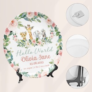 Birth Stat Sign Baby Announcement Customized Plate Floral Safari Animal ...