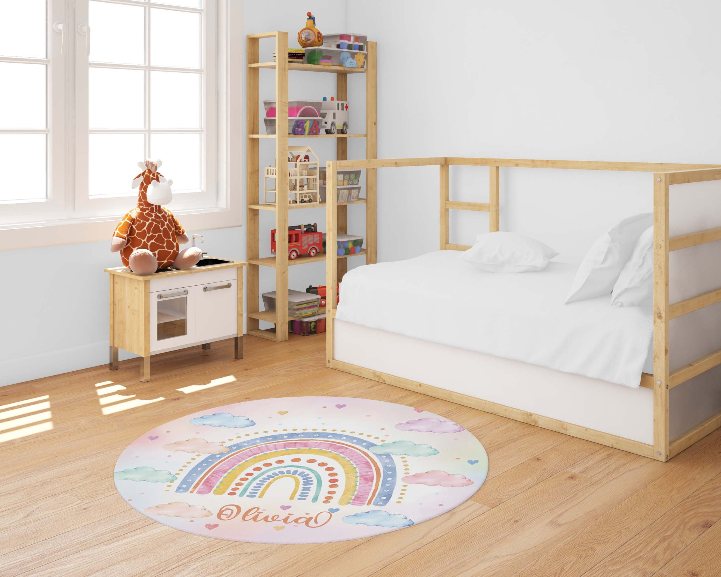 Boho Rainbow Nursery Rug Personalized Kids Room Carpet First - Etsy
