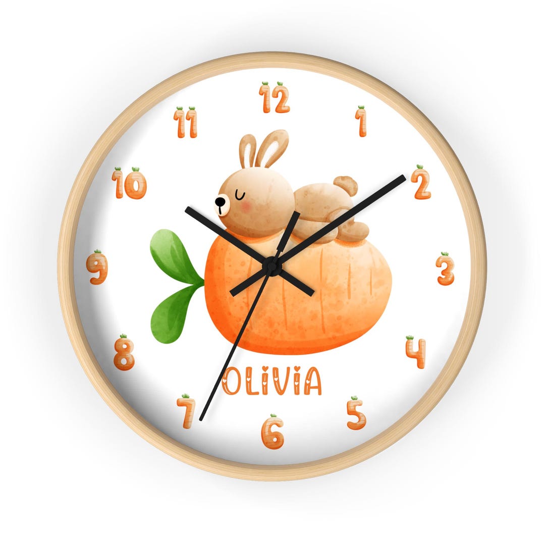 Bunny Clock Wall Personalized Nursery Clock Rabbit Baby Room Decor ...