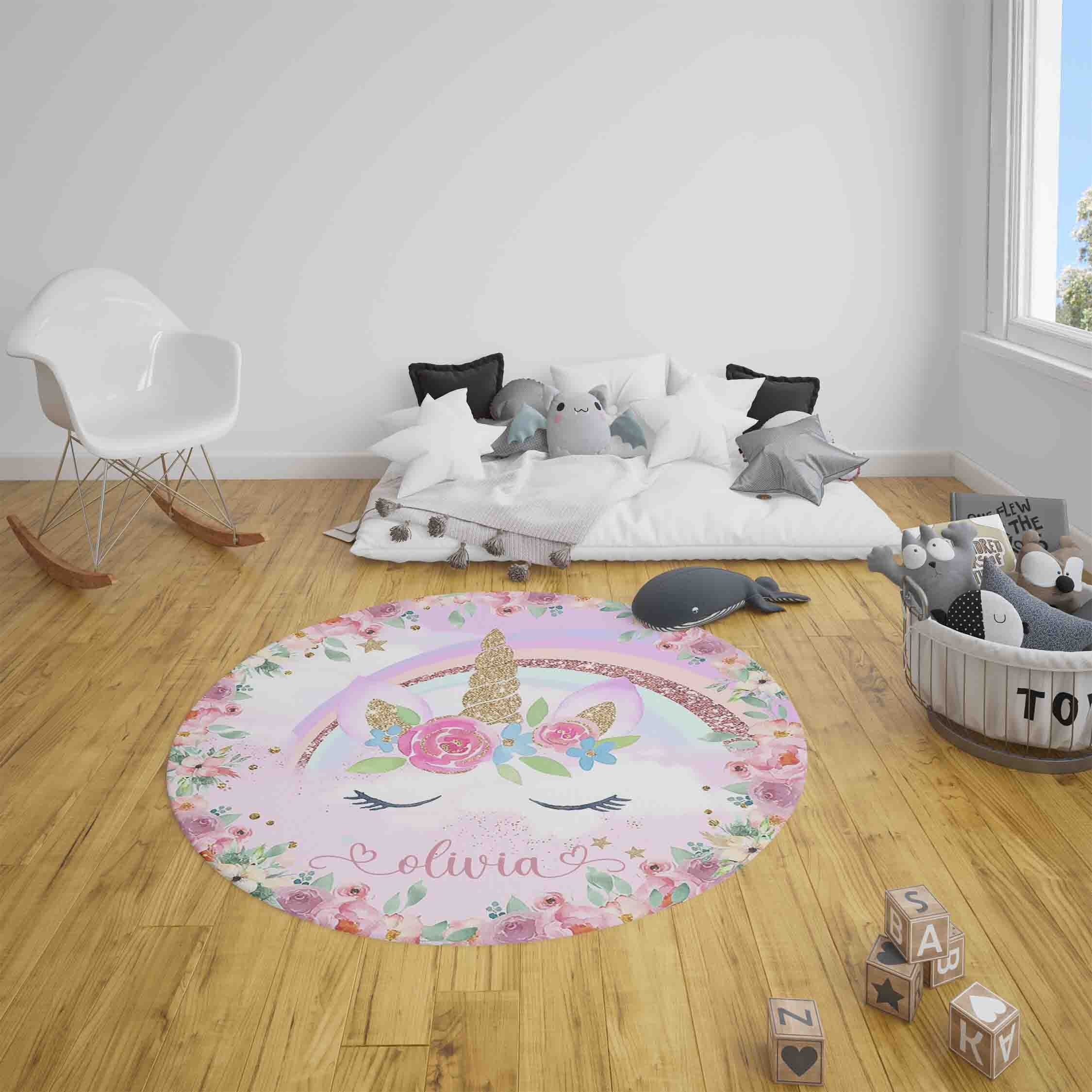 Rainbow Unicorn Face Round Rug Floral Unicorn Head Nursery - Etsy