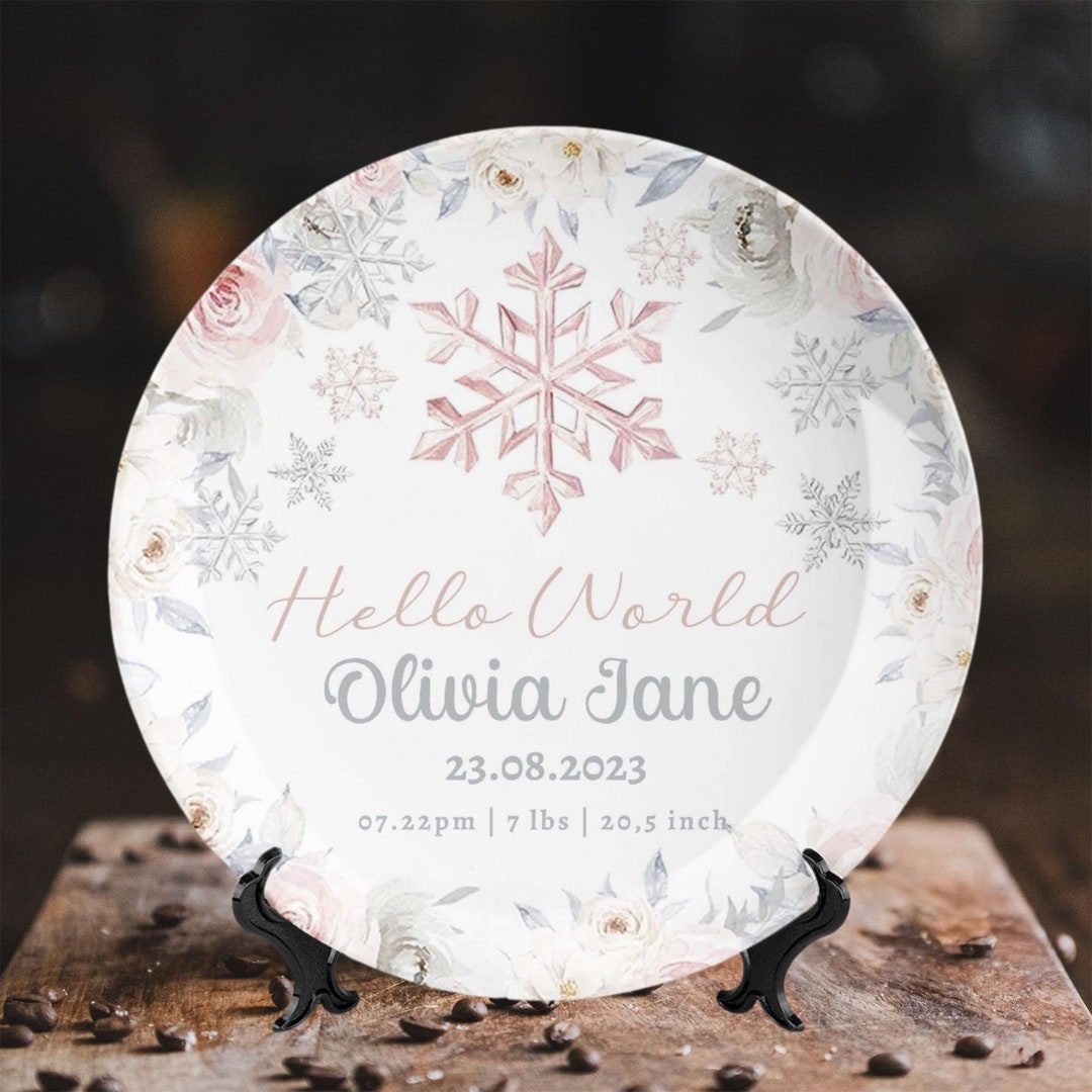 Winter Snow Birth Announcement Sign Custom Name Plate Keepsake Baby ...