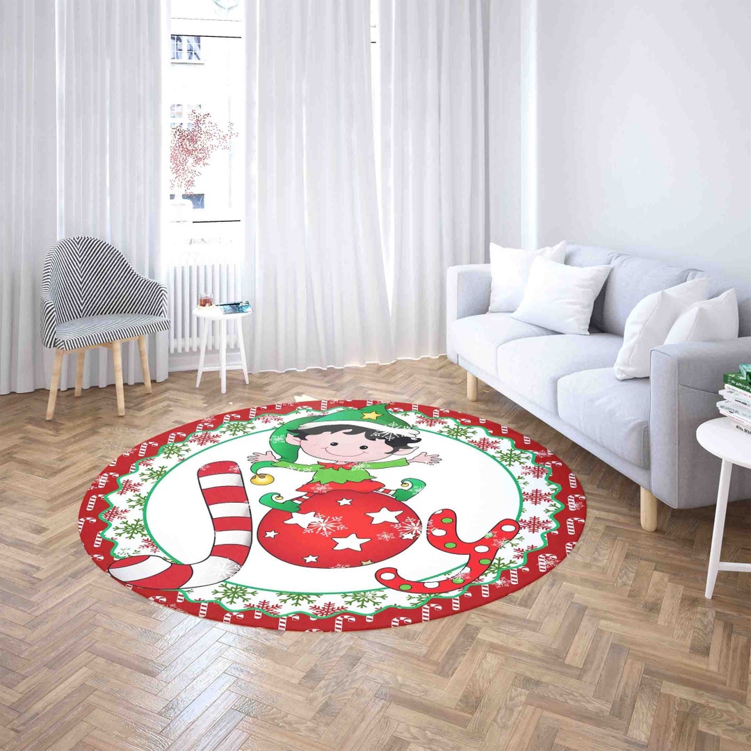 Christmas Elf Round Rug, Holiday Home Decor - Etsy