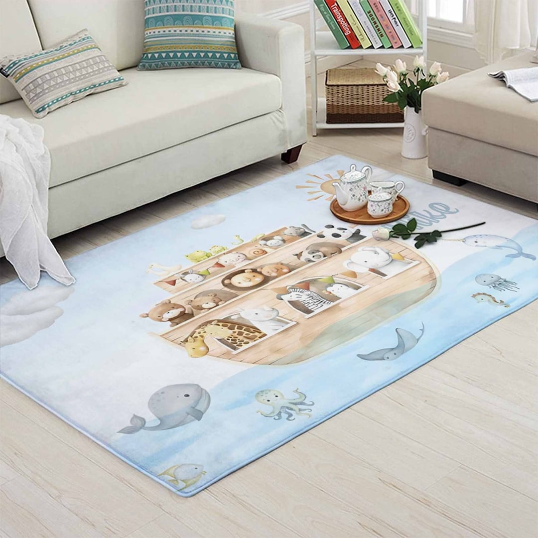 Noah Ark Animal Nursery Rug, Christian Noah's Ark Nursery Mat, Safari ...