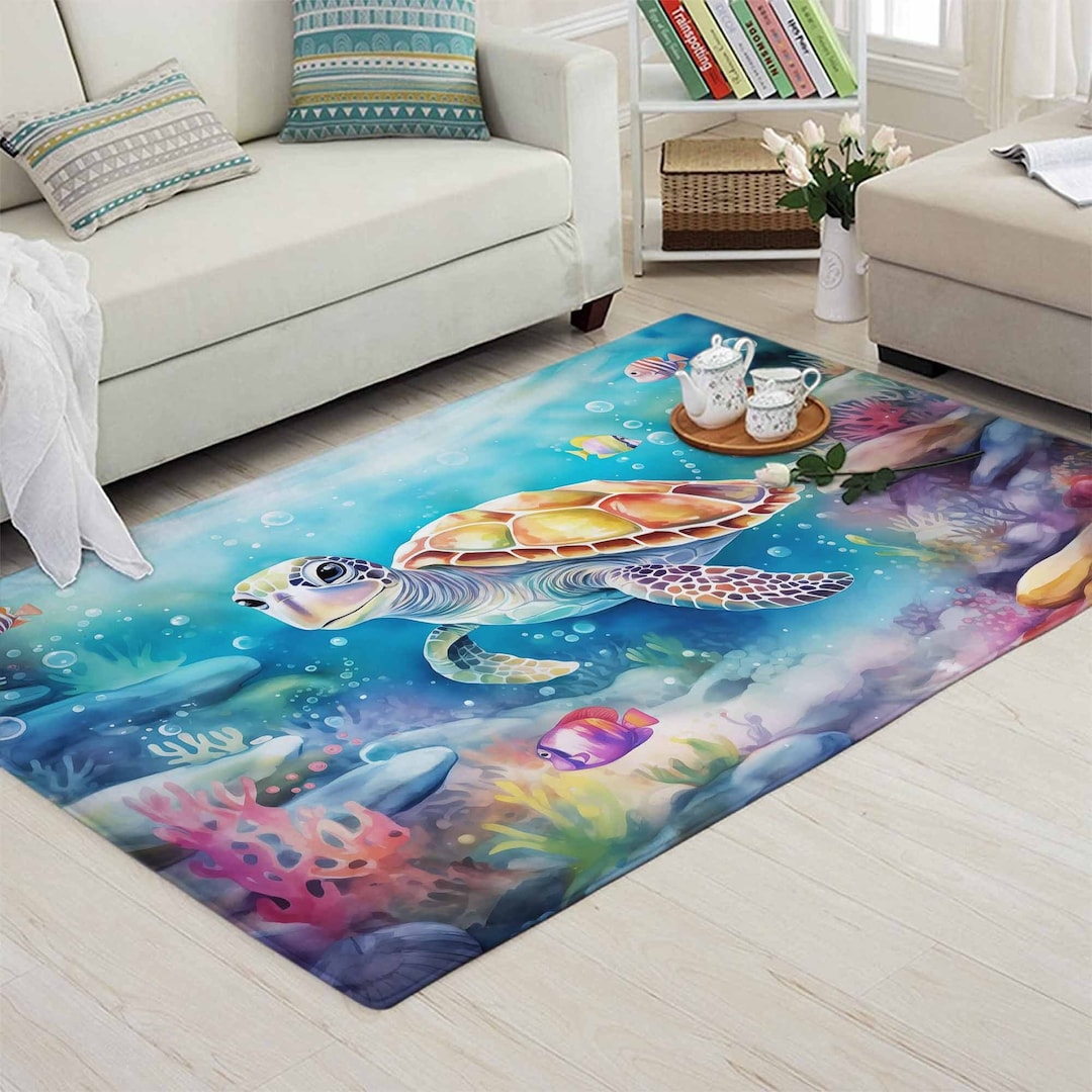 Sea Turtle Rug Ocean Aquarium Carpet Sea Animals Nursery Mat Ocean Home ...