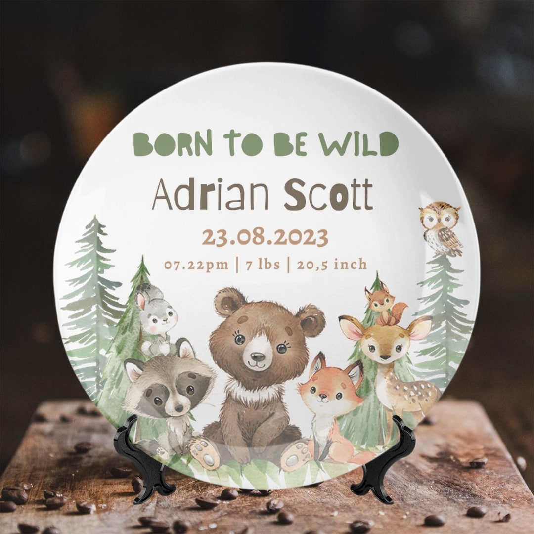 Birth Stats Sign Baby Announcement Customized Plate Woodland Animal ...