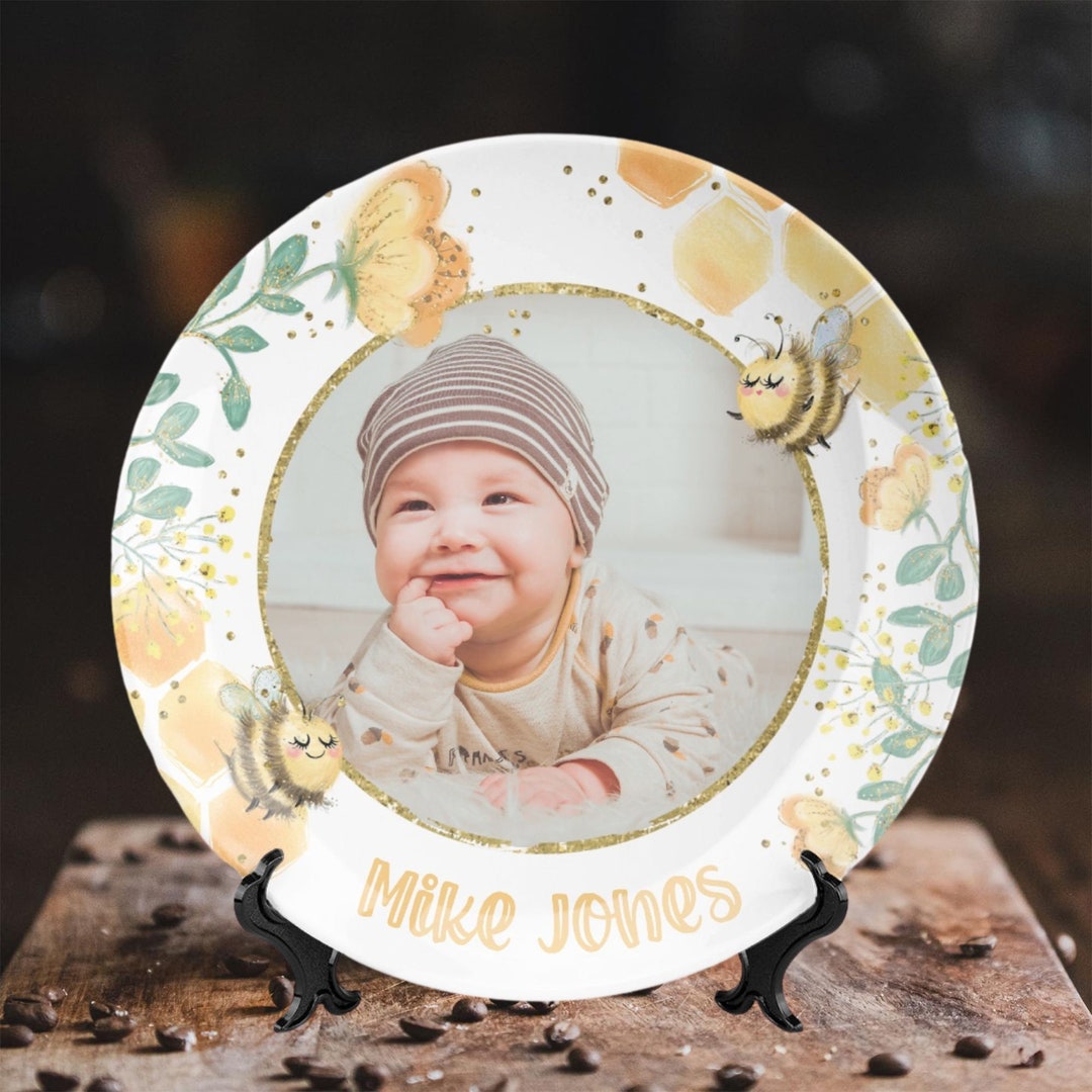 New Baby Gift Custom Photo Plate Personalized Ceramic Plate Custom Name ...
