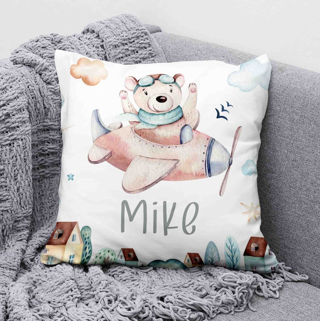 Flying Bear Cushion, Airplane Teddy Bear Pillow, Baby Bear Nursery ...