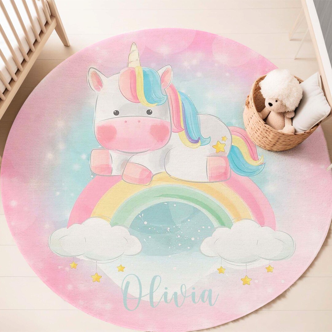 Baby Unicorn Nursery Rug, Magic Unicorn Carpet, Rainbow Girls Room ...