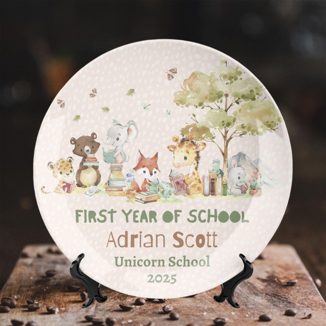 First Day of School Customized Plate Woodland Animal First Year ...