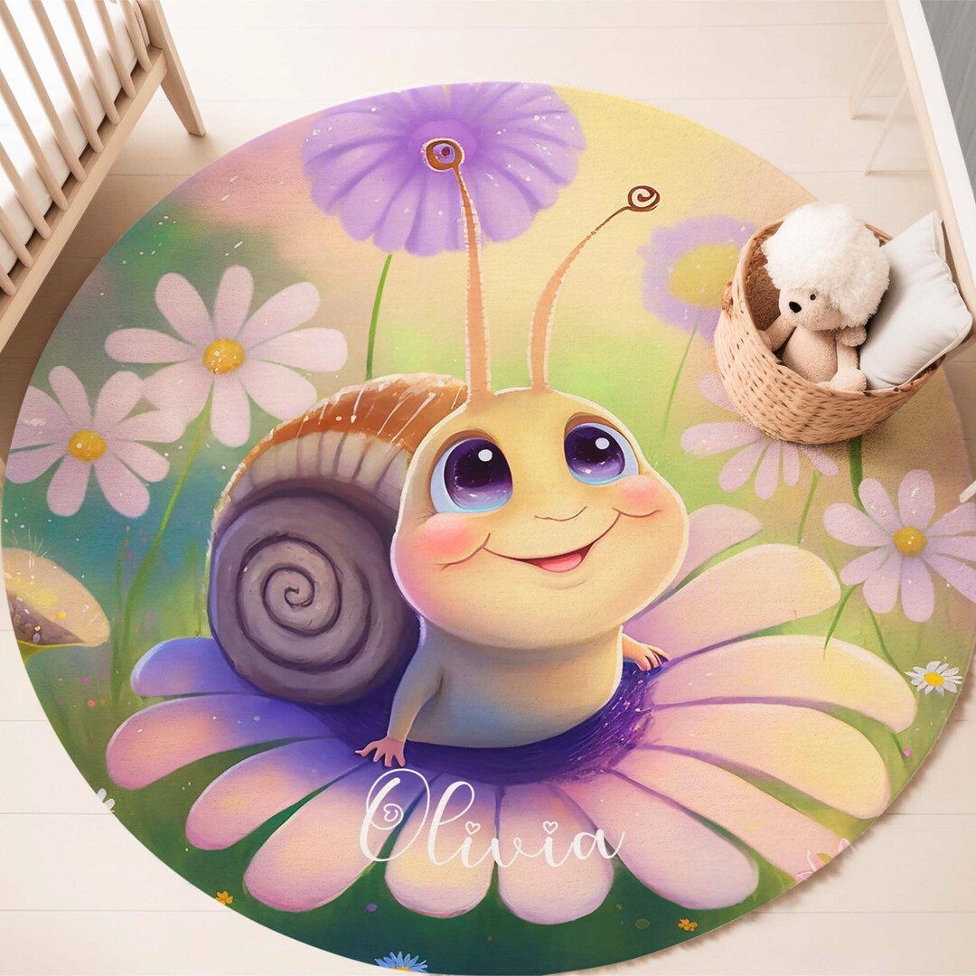 Spring Floral Daisy Rug Little Snail Round Mat Baby Girl Room Decor ...
