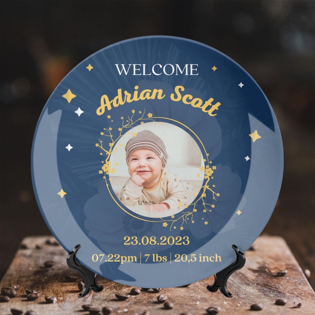 Birth Announcement Baby Name Sign Custom Photo Plate Baby Keepsake ...