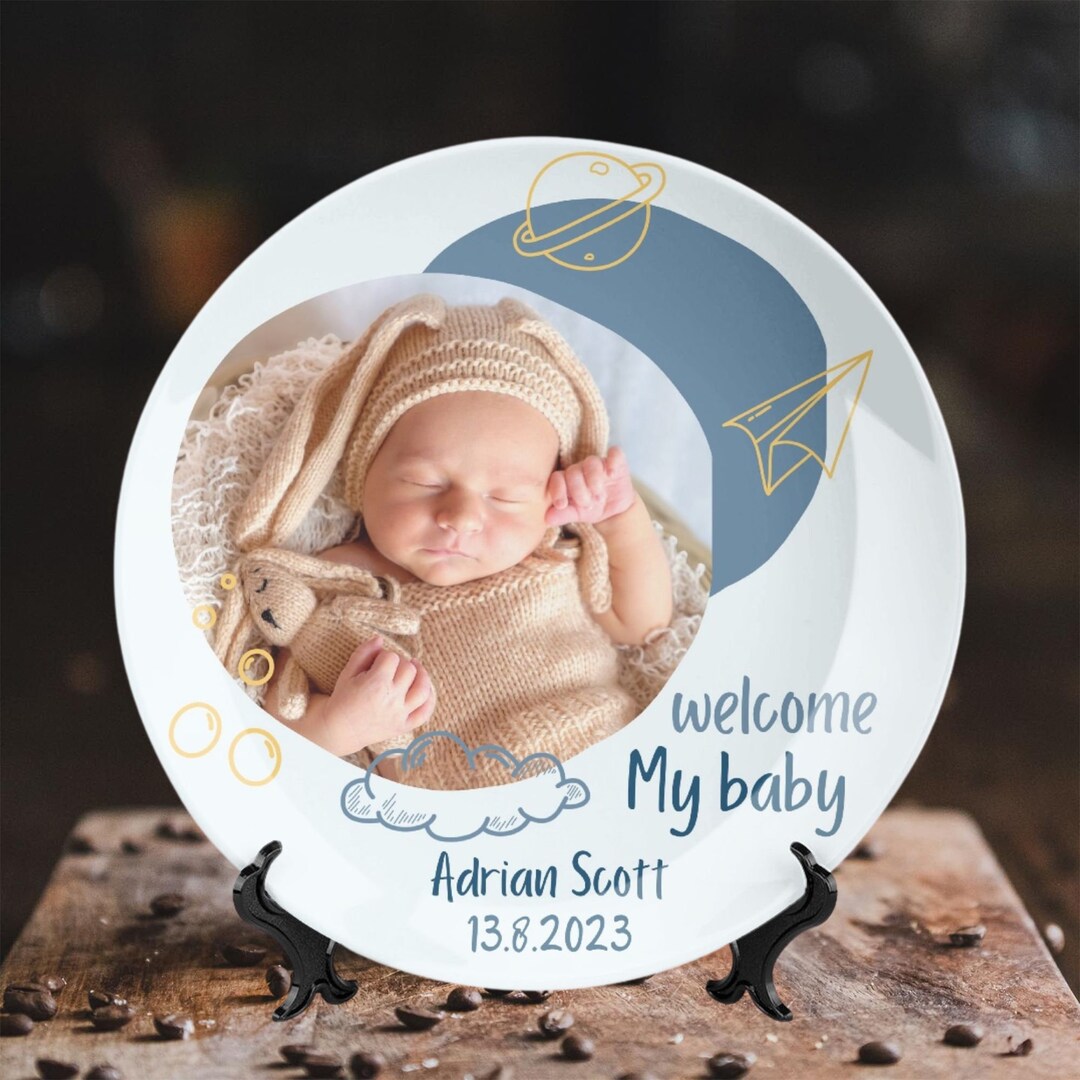 Baby Name Sign Birth Announcement Custom Photo Plate Baby Keepsake ...