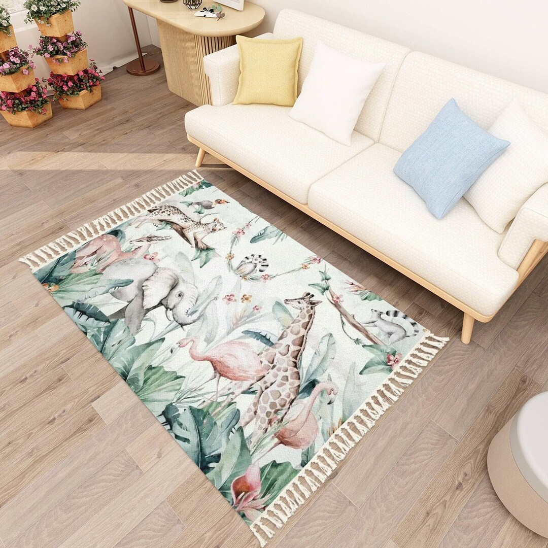 African Animals Cotton Rug Safari Animal Tassel Carpet Custom Name ...