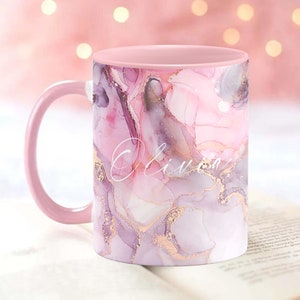 Pink Marble Mug, Custom Signature Mug, Personalised Mug, Coffee Tea Cup ...
