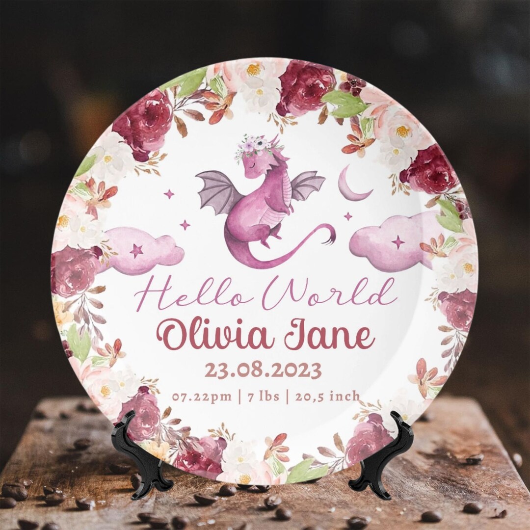 Dragon Birth Announcement Sign Baby Stats Customized Plate Ornament ...