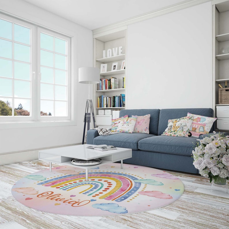 Boho Rainbow Nursery Rug Personalized Kids Room Carpet First - Etsy