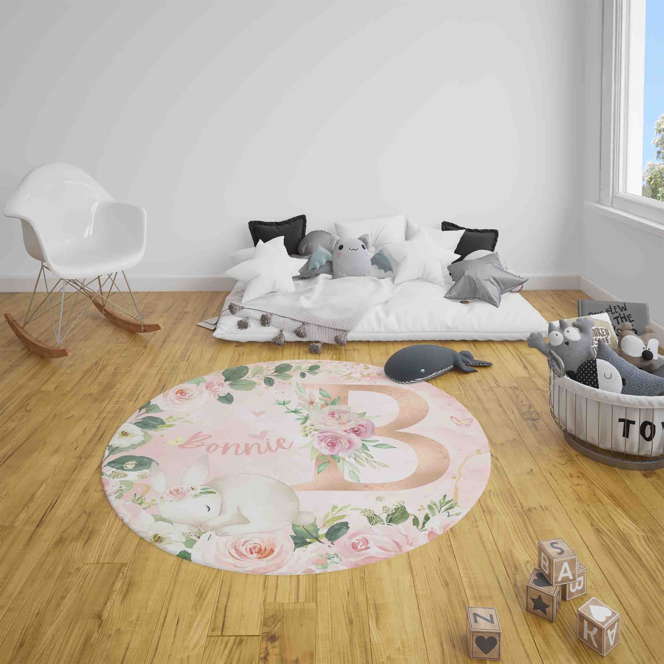 Custom Alphabet Round Rug Floral Letter Nursery Mat Rose - Etsy UK