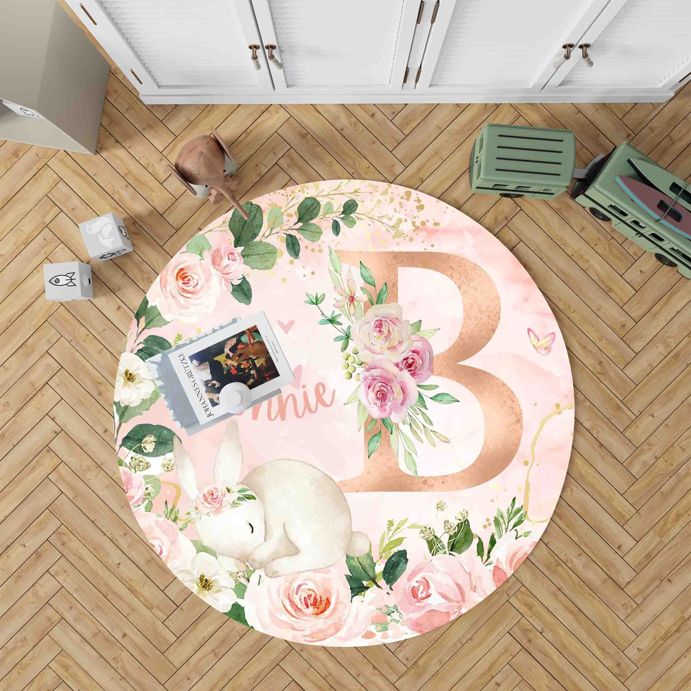 Custom Alphabet Round Rug Floral Letter Nursery Mat Rose - Etsy UK