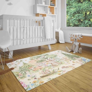 Woodland Animals Nursery Rug Forest Animal Carpet Custom Name Nursery ...