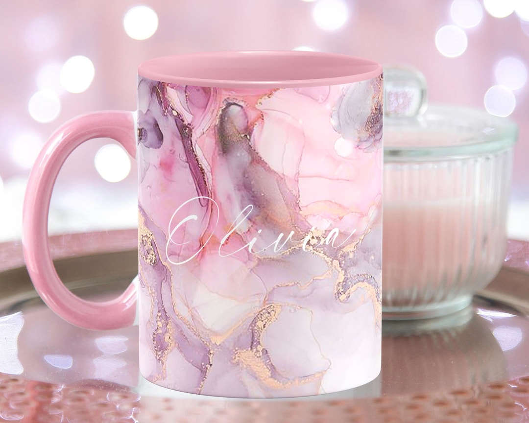 Pink Marble Mug, Custom Signature Mug, Personalised Mug, Coffee Tea Cup ...