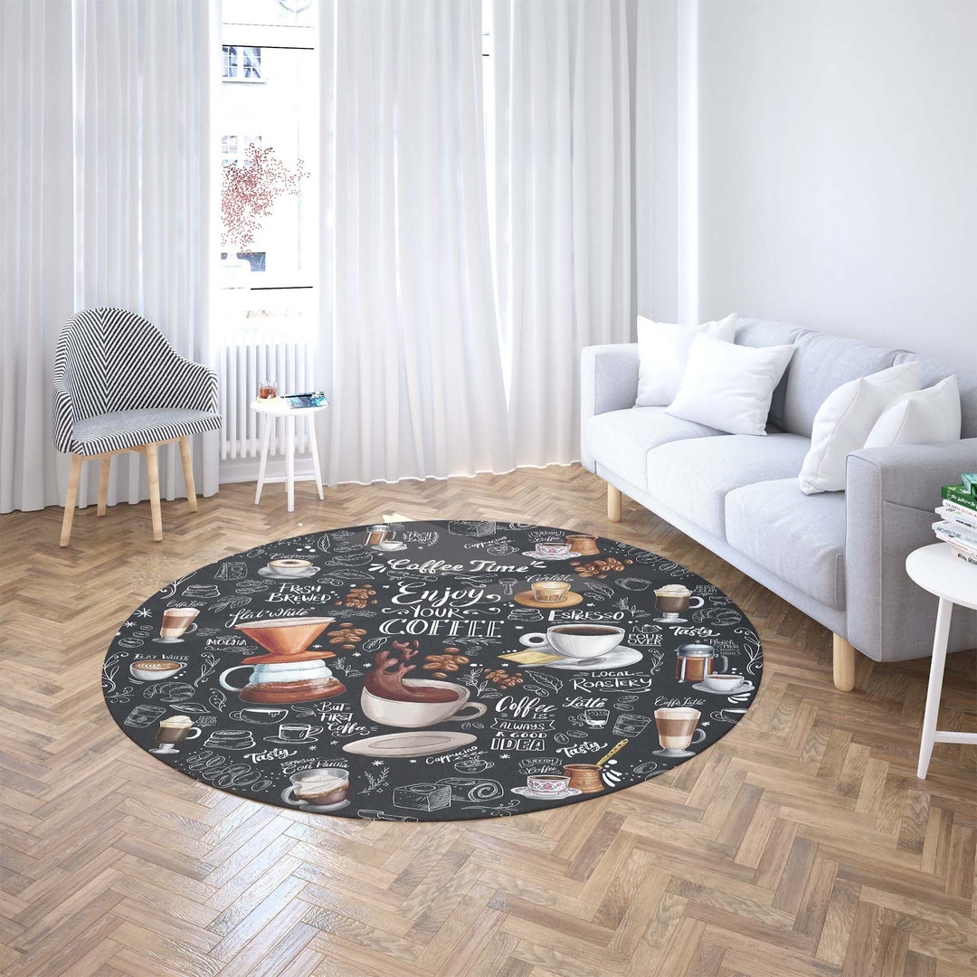Coffee Shop Round Rug, Home Cafe Carpet, Coffee Lover Gift, Latte ...