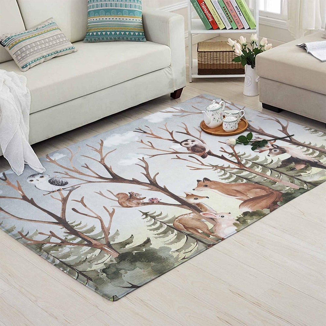 Woodland Animals Rug Forest Animal Nursery Carpet Custom Name Nursery ...