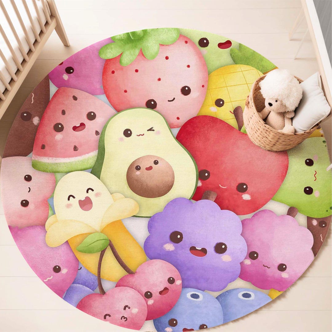 Kawaii Fruit Nursery Rug Cute Food Lover Carpet Baby Girl Room Decor ...