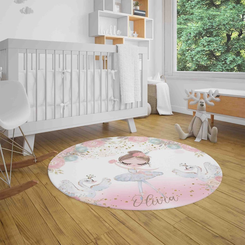 Pink Ballerina Girl Round Rug Swan Lake Dance Nursery Carpet - Etsy