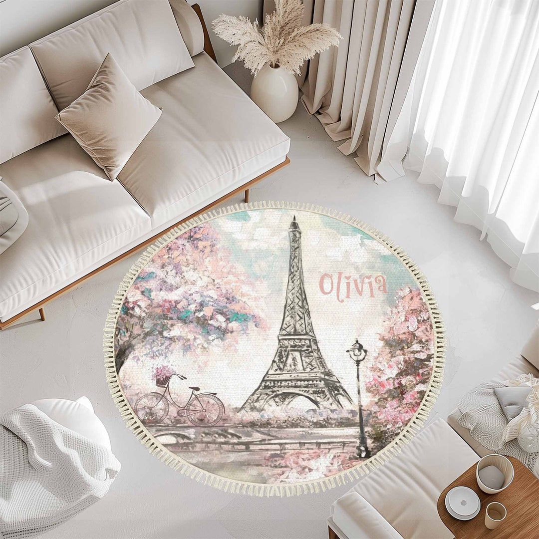 Eiffel Tower Round Rug, Romantic Paris Carpet, Valentine’s Gift for Her ...