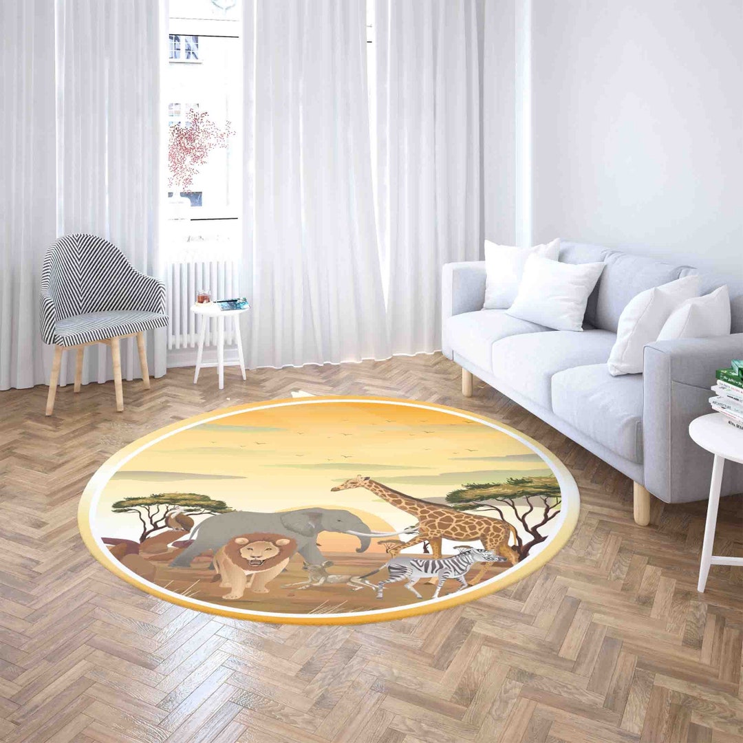 Safari Animals Round Rug, Africa Sunset Nursery Mat - Etsy