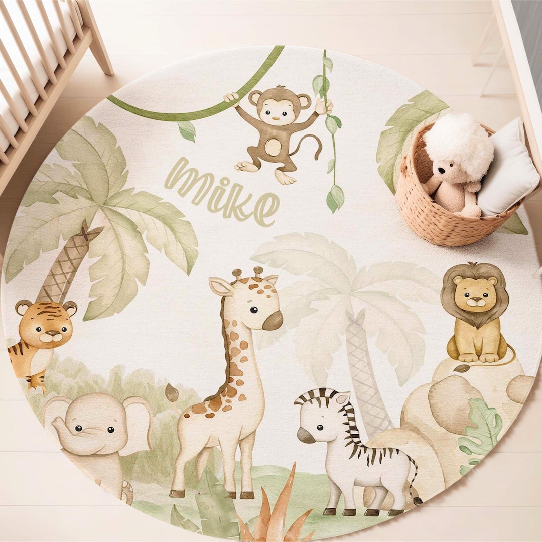 Baby Animals Rug Safari Animal Nursery Carpet Baby Room Playmat Custom ...