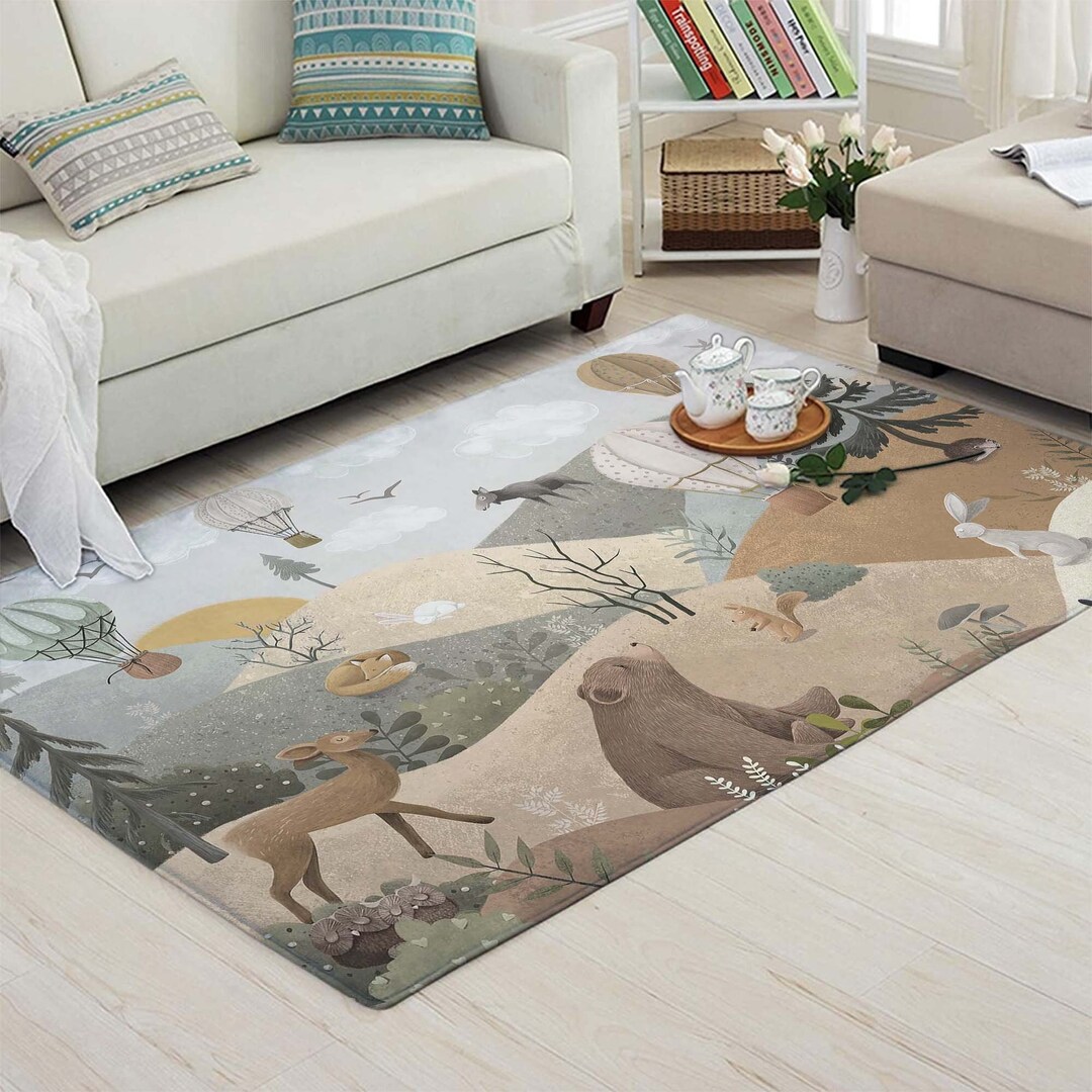 Woodland Animal Nursery Rug Little Explorer Carpet Custom Name Nursery ...