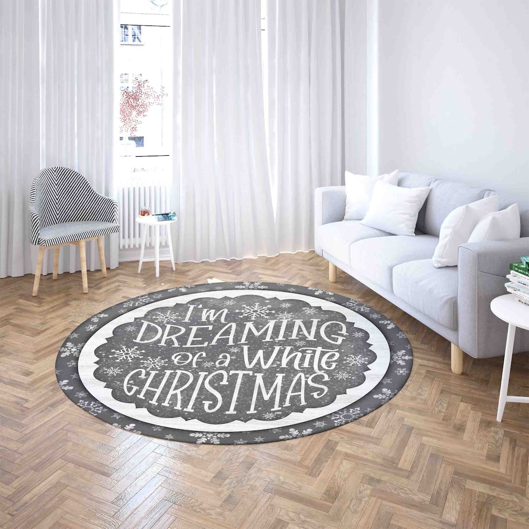 White Christmas Round Rug, Winter Snow Carpet, Xmas Quote Home Decor ...