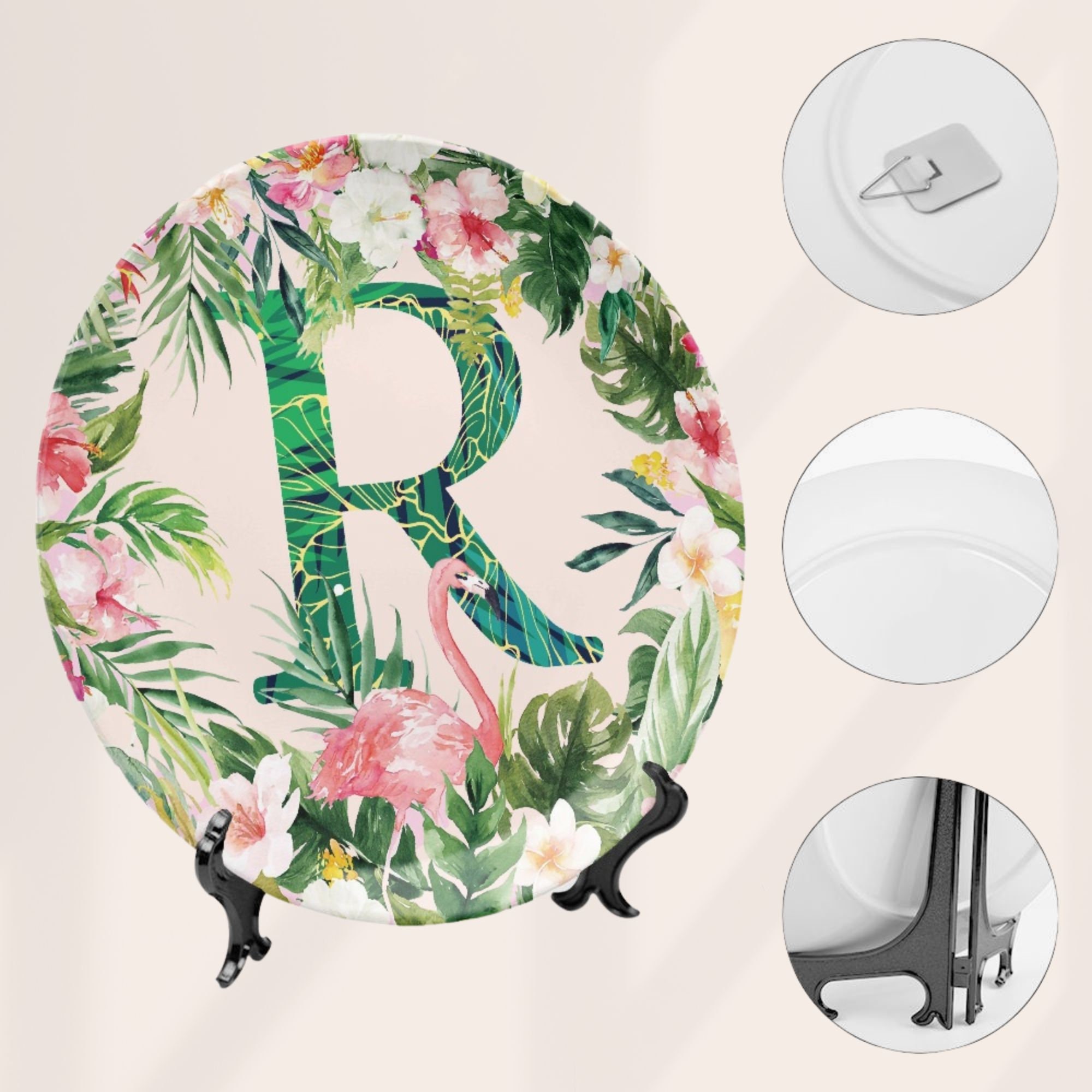 Personalized Alphabet Ceramic Plate, Tropical Flamingo Decor, Baby ...