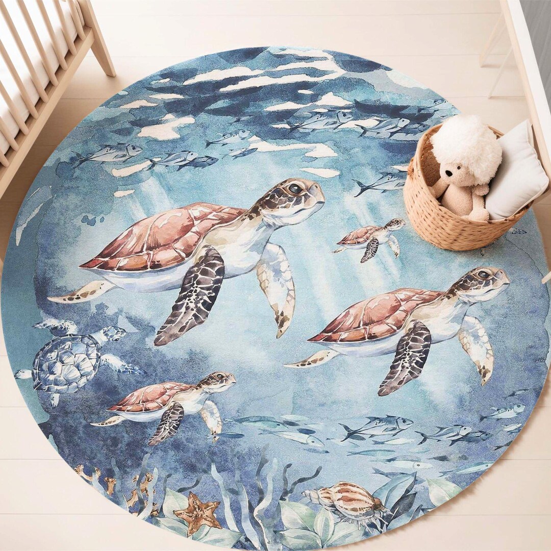 Sea Turtle Rug Sea Animals Carpet Ocean Lover Home Decor Nursery Kids ...