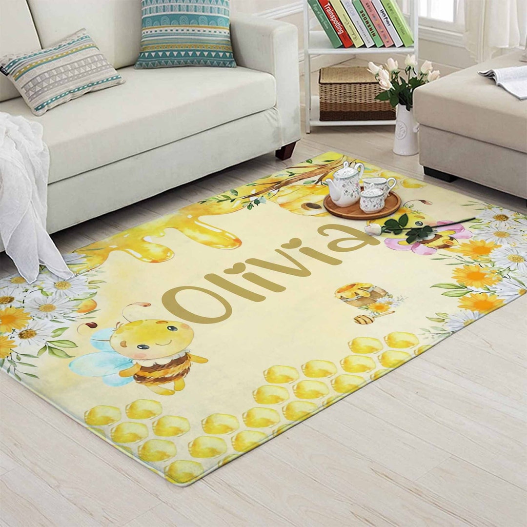 Little Bee Carpet Honey Bee Nursery Rug Custom Name Nursery Mat Baby ...