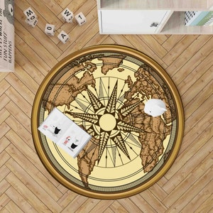 World Map Compass Round Rug, Travel Lover Gift, Adventurer Home Decor ...