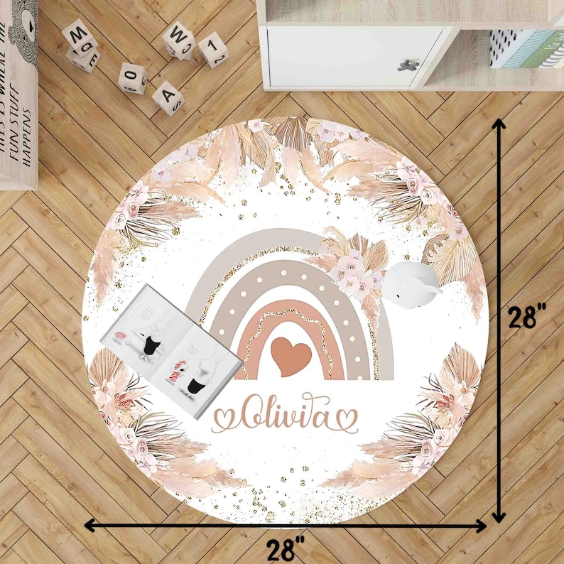 Boho Rainbow Carpet Personalized Floral Nursery Rug Spring - Etsy