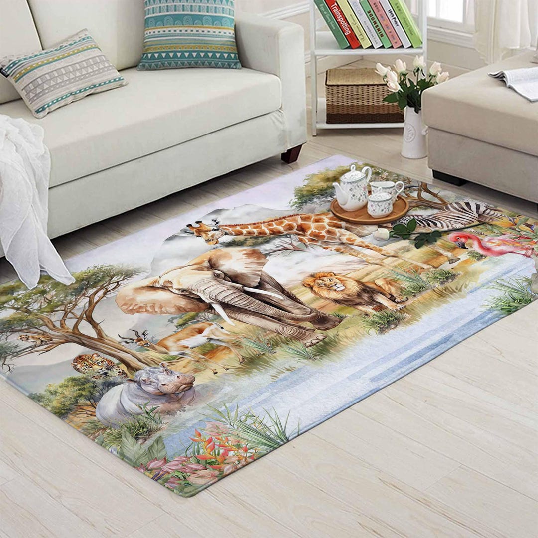 Safari Animals Rug, Baby Nursery Play Mat, Kids Playroom Carpet - Etsy