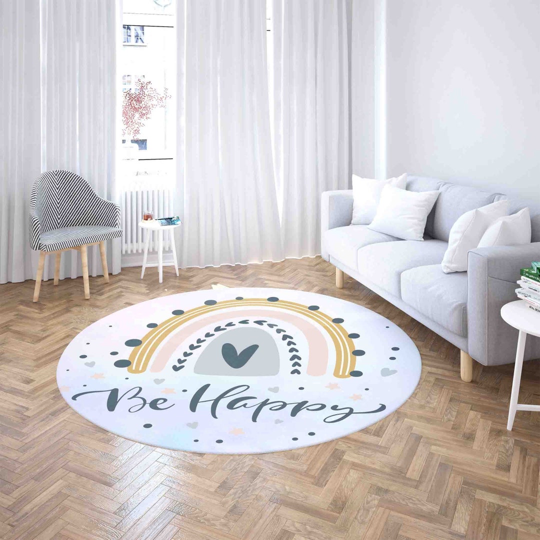 Boho Rainbow Be Happy Carpet Rug, Positive Quote Home Decor Nursery ...