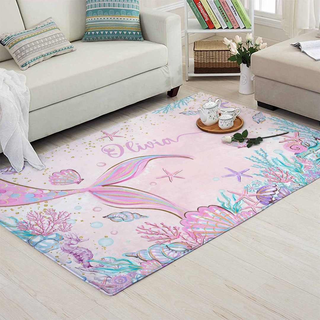 Little Mermaid Nursery Rug, Baby Girl Room Decor, Underwater World ...