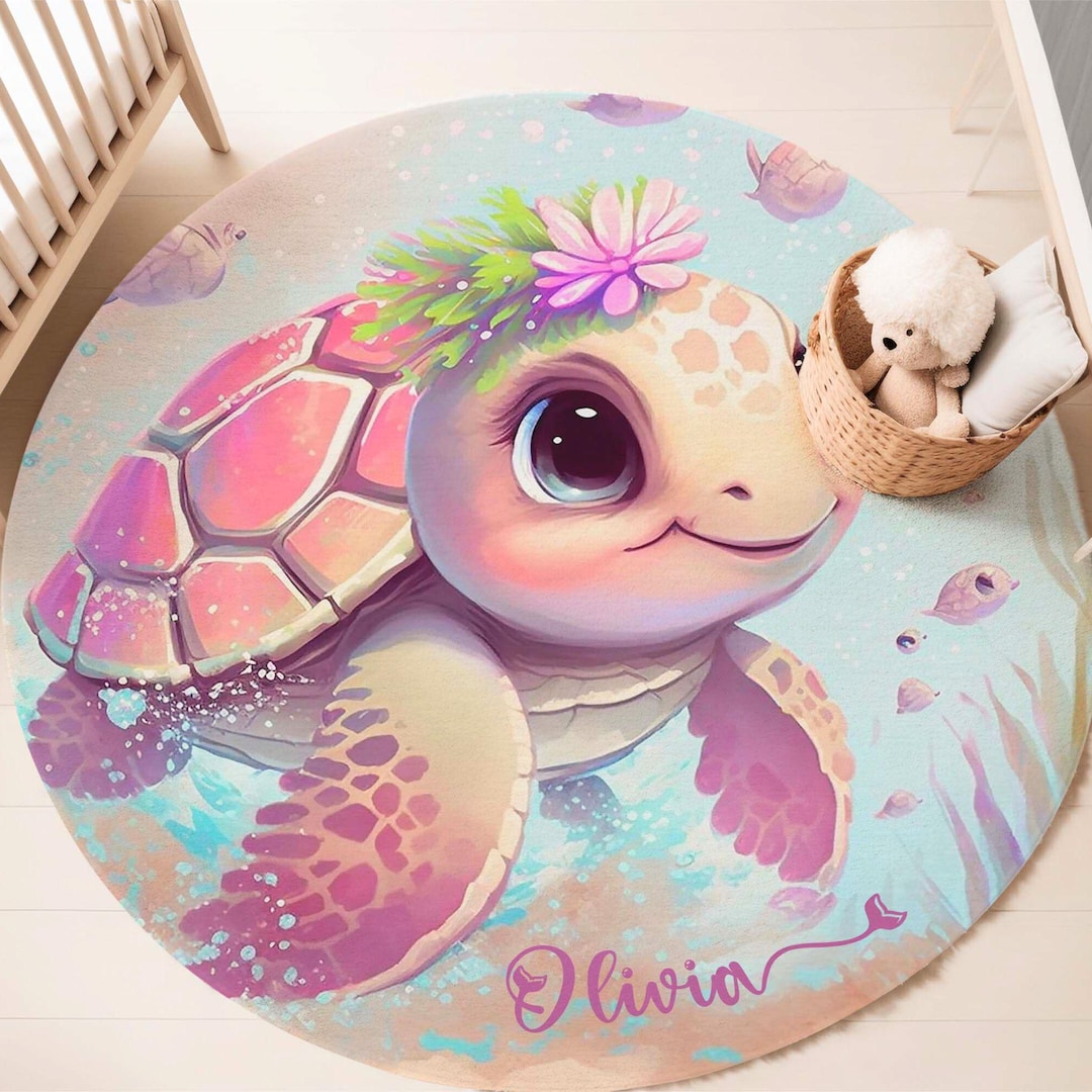 Baby Sea Turtle Rug Underwater World Round Carpet Under the Water ...
