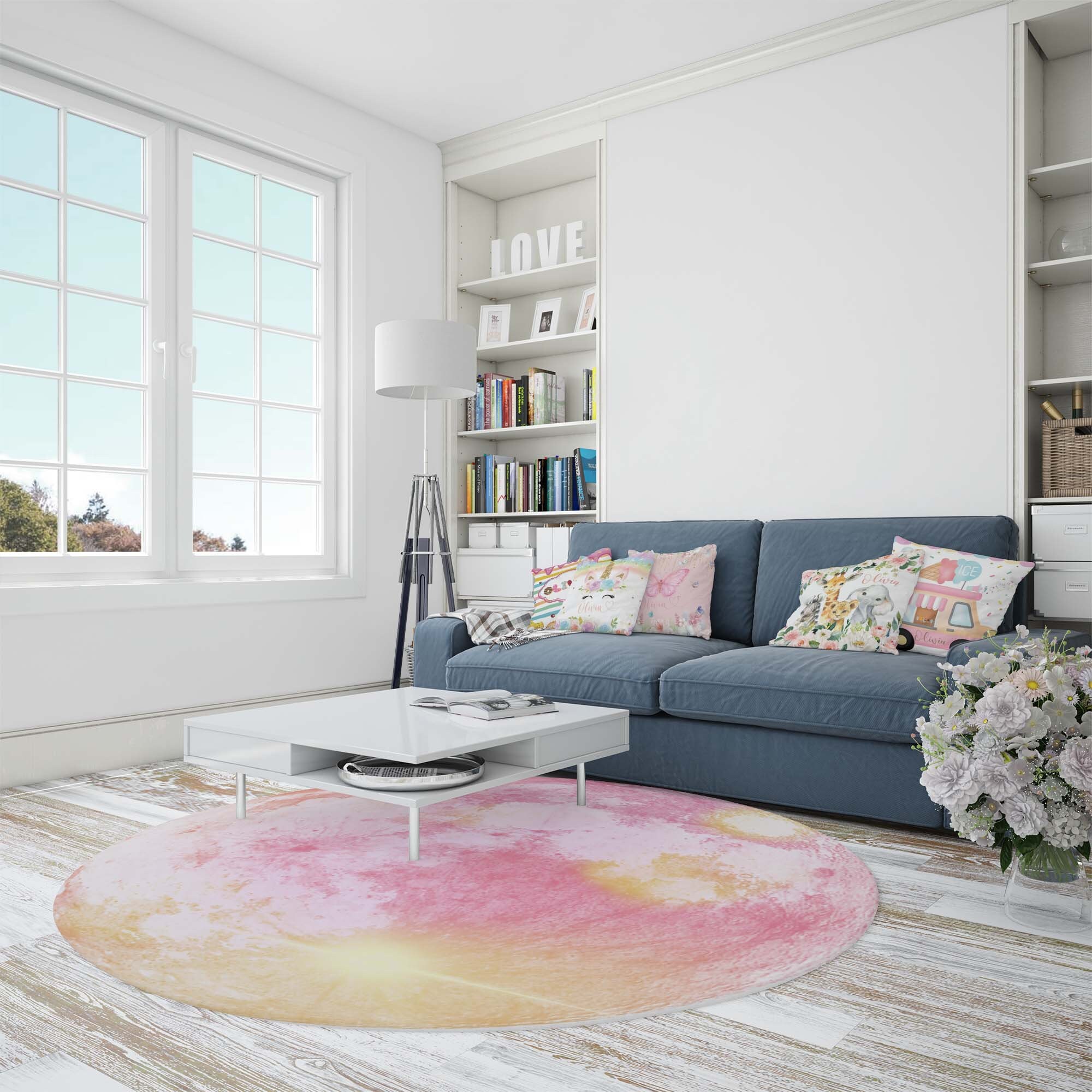 Pink Moon Round Rug 3D Full Moon Carpet Moon Phase Mat - Etsy