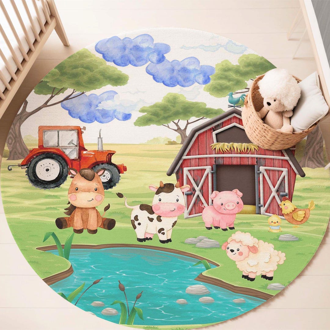Farm Animals Rug Baby Boy Room Decor Spring Barn Yard Nursery Carpet ...