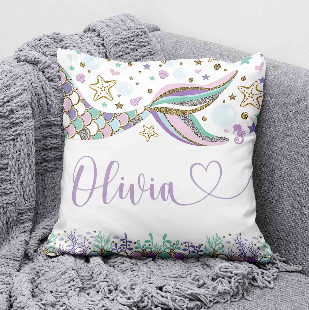 Little Mermaid Pillow, Sea Lover Cushion, Ocean Nursery Decor, Girl ...