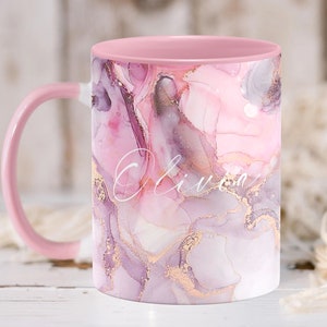 Pink Marble Mug, Custom Signature Mug, Personalised Mug, Coffee Tea Cup for Boss Friend Bff ...