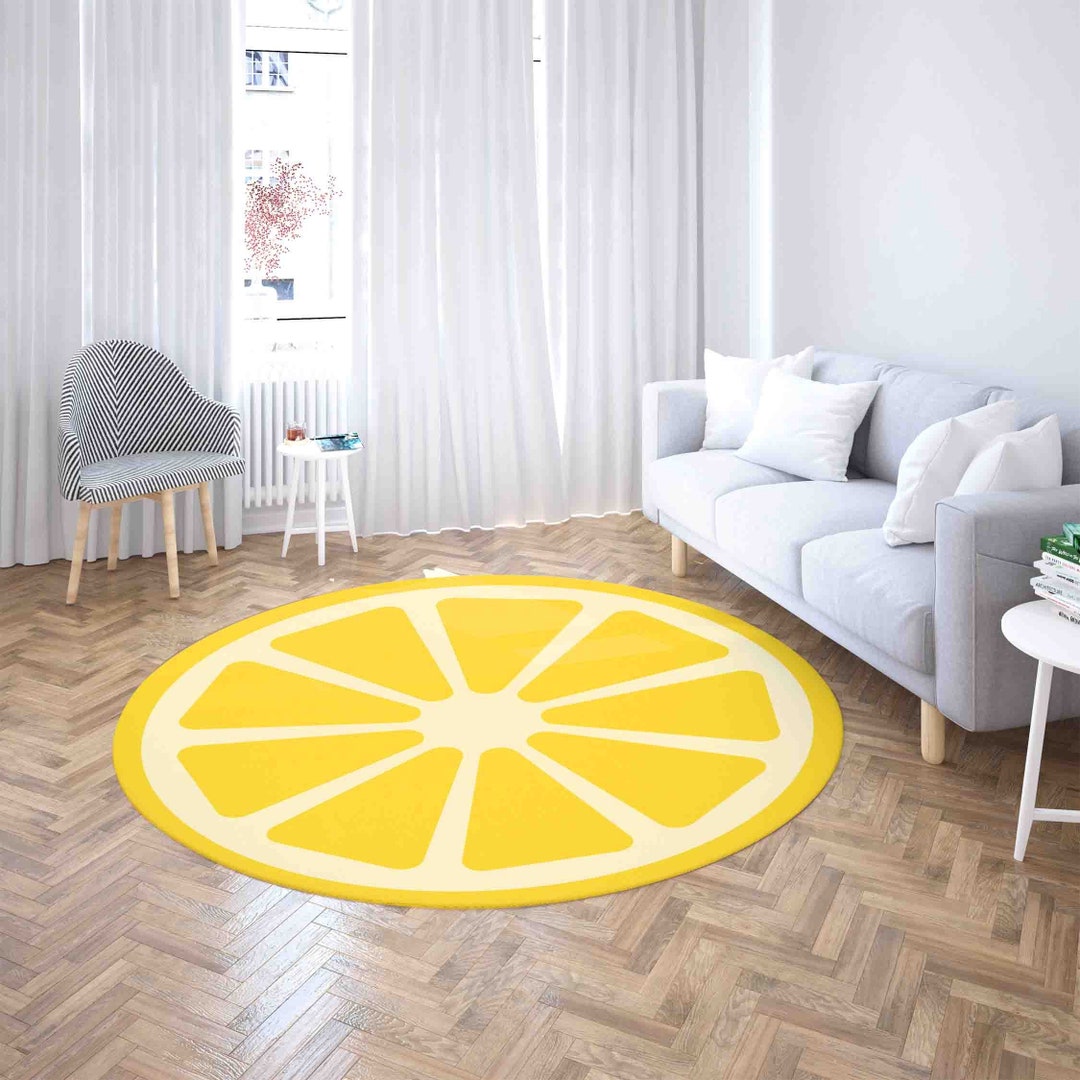 Lemon Slice Rug, Yellow Fruits Carpet, Fruit Lover Gift, Fun Food Home ...